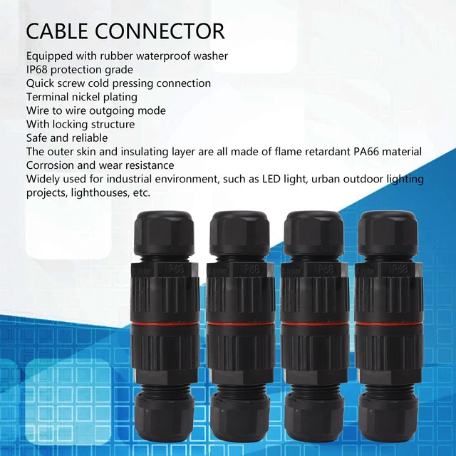 CABLE CONNECTORS WATERPROOF PA66 Junction Box Connector 4 Pcs For ...