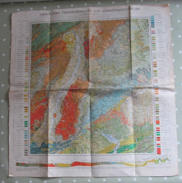 VINTAGE GERMAN GEOLOGICAL Map Of South West Germany 1 : 600 000 Dated ...