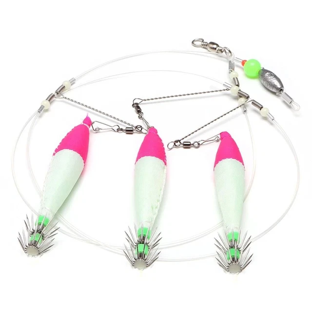 FLUORESCENT SQUID STRING Hook Luminous Wood Shrimp Hook Night Fishing £ ...