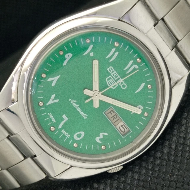 GENUINE VINTAGE SEIKO 5 AUTO 7009A JAPAN MENS ARABIC GREEN WATCH 589 ...