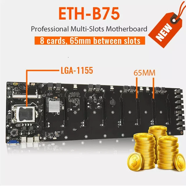 ETH B75 MINING Motherboard LGA 1155 8 GPU Mainboard PCI-E 16X DDR3 ...
