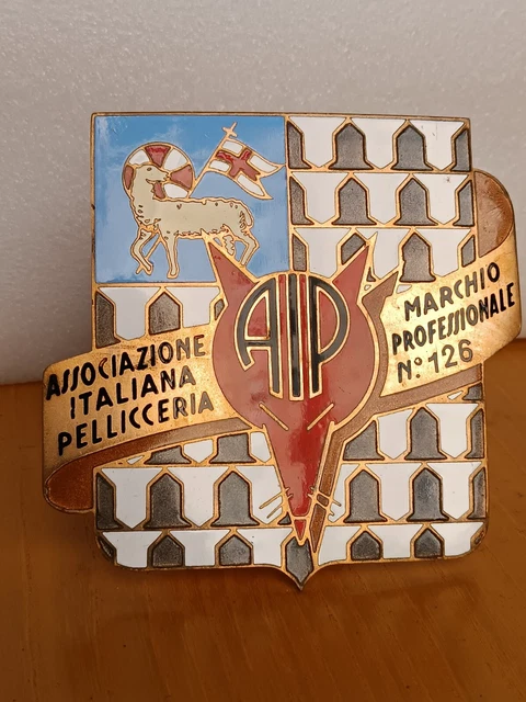 INSEGNA SMALTATA PORCELAIN rare Pellicceria Italiana,stemma,placca ...