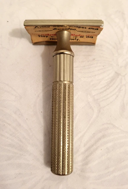 1932 GILLETTE “TECH” Fat Handle 3-Piece Safety Razor Canada w Advert ...