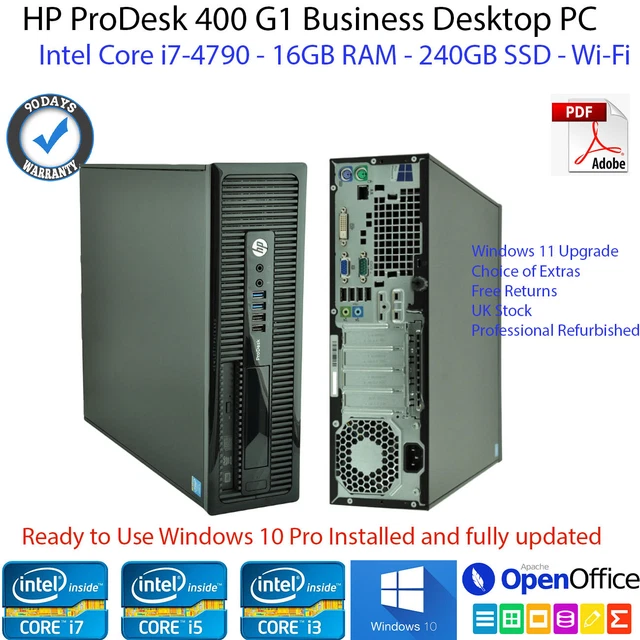 WINDOWS 11 PRO HP ProDesk 400 G1 Core i7 16GB RAM 240GB SSD Wi-Fi PC ...