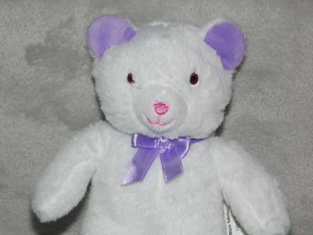 ASDA TEDDY BEAR soft toy white purple lilac £10.49 - PicClick UK