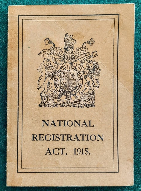 ORIGINAL WWI NATIONAL Registration Act 1915 Identity Card. See Desc ...