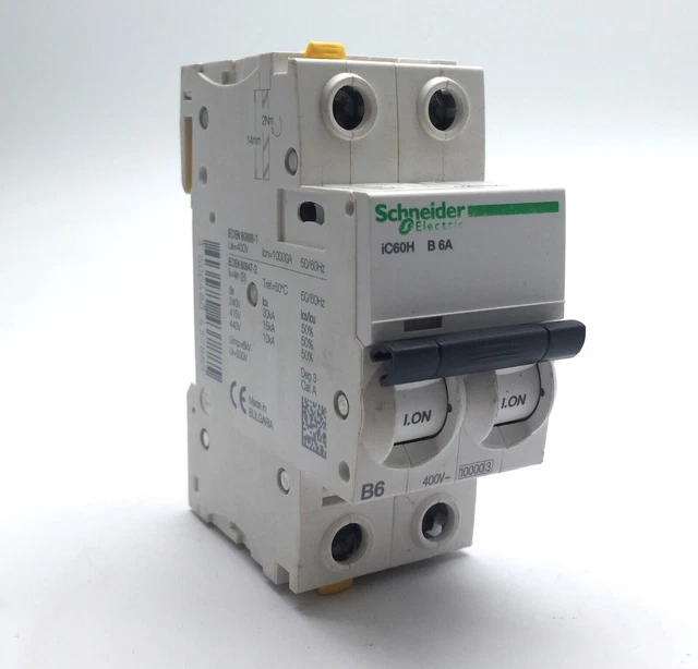 SCHNEIDER ELECTRIC A9F06206 Miniature Circuit Breaker iC60H B6A 2P 400V ...