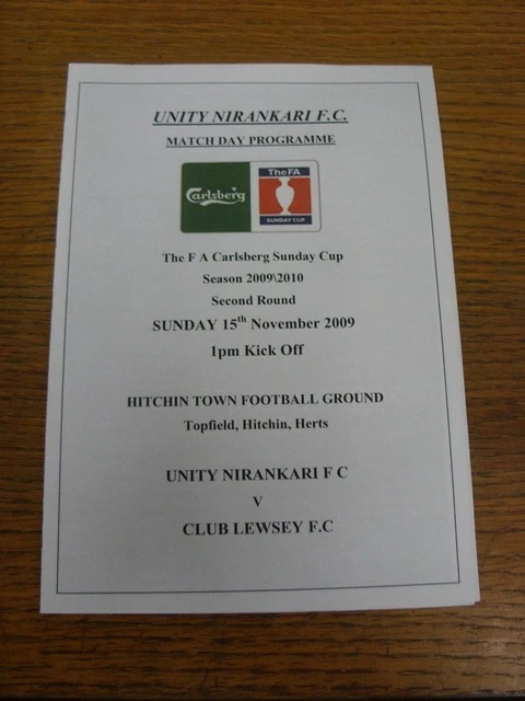 15/11/2009 UNITY NIRANKARI v Club Lewsey [FA Sunday Cup] [At Hitchin ...