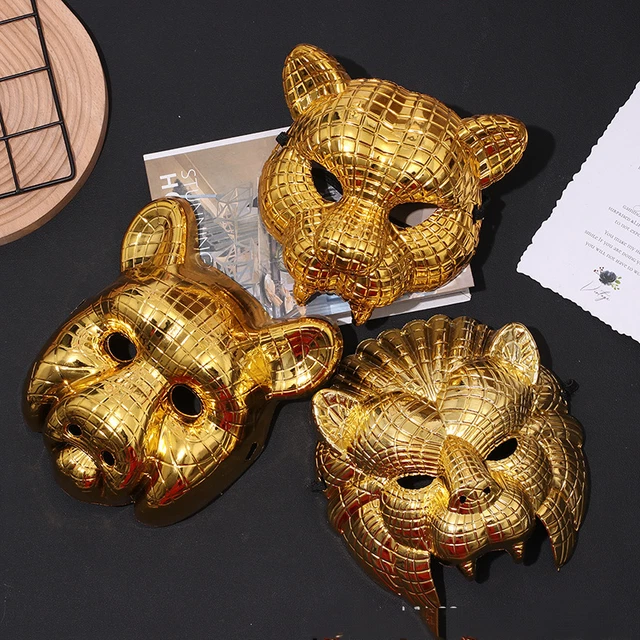 HALLOWEEN SQUID GAME VIP Gold Plastic Adult Costume Leopard Lion Masks ...