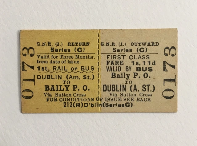 VINTAGE 1960S IRISH GNR Railway Train Ticket DUBLIN BAILY P.O. 0173 £5. ...