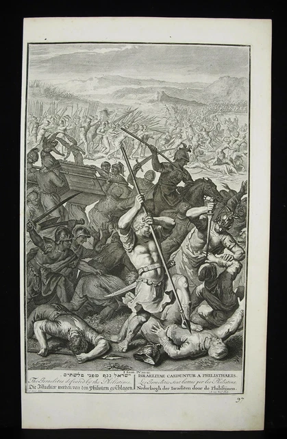 ANTIQUE BIBLICAL ETCHING The Israelites Defeated by the Philistines ...