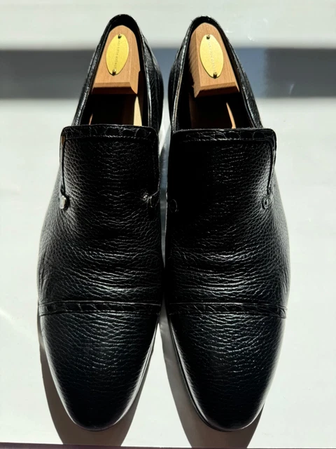 $1550 MEN ARTIOLI Bally Black Elephant Leather Shoes w/ Alligator Trim ...