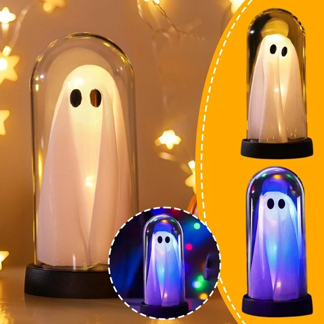 HALLOWEEN DECORATIONS INDOOR-LIGHT Up Ghost in Glass Cloche-Cute Ghost ...