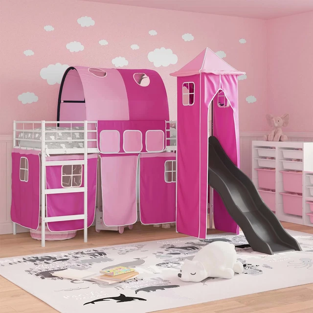KIDS'LOFT BED FRAME with Curtains Arch Slide Tower vidaXL £348.16 ...
