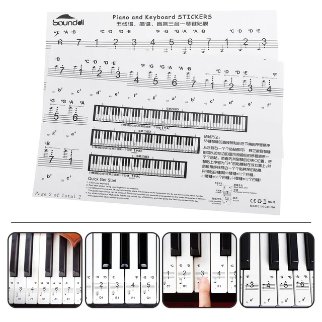 2 SHEETS PVC Piano Introduction Stickers Practical Piano Comparison ...