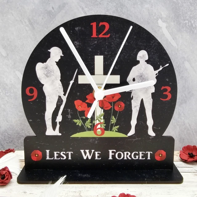 WOODEN REMEMBRANCE DAY Working Clock Lest We Forget Keepsake Decor ...