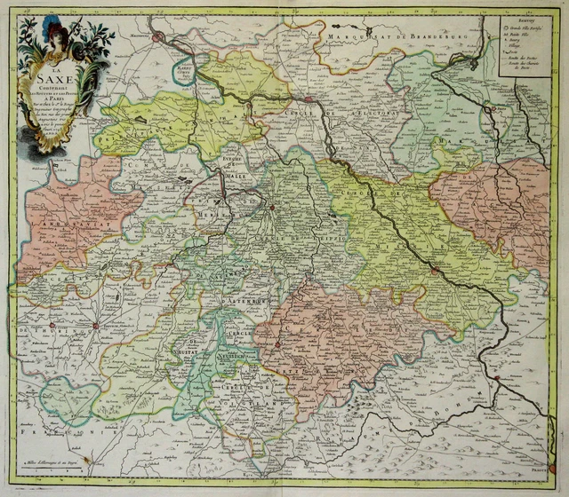 SASSONIA TURINGIA, GERMANIA Originale Incisione Cartina Geografica ...
