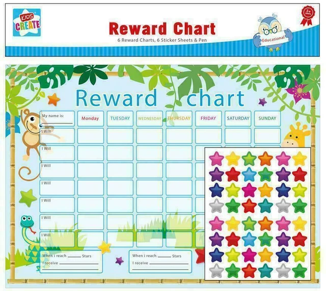 6 JUNGLE THEMED Childrens Reward Charts with Star Stickers & Pens by ...