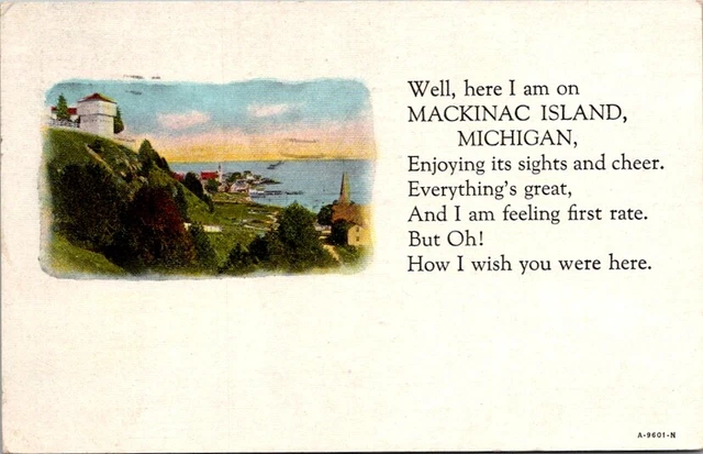 POSTCARD VIEW OF Block House & Mackinac Island MI Michigan with Poem ...