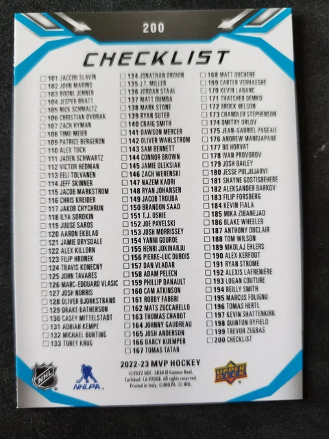 2022-23 UD MVP John Tavares #200 Checklist Toronto Maple Leafs $2.00 ...