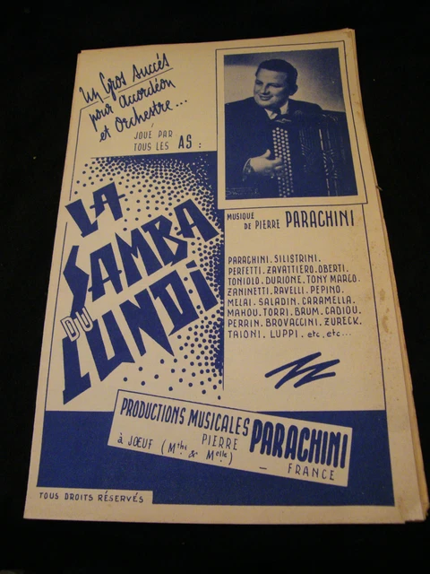 & PARTITION LA Samba Du Monday Pierre Parachini Music Sheet " $8.64 ...