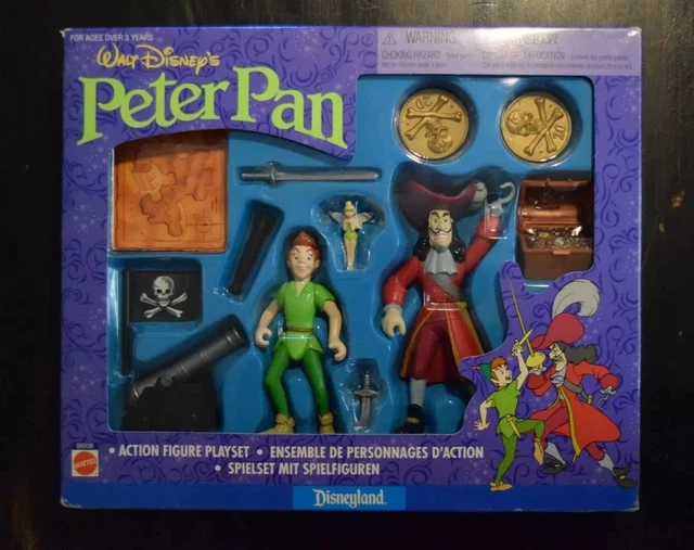 VINTAGE DISNEY STORE Peter Pan Tink Captain Hook Action Figure Playset ...