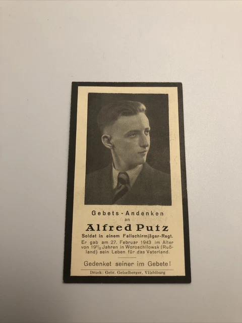 WW2 GERMAN DEATH Card Paratrooper KIA 27/02/1943 Schterowka, Charkow £15.00 - PicClick UK