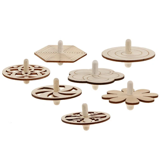 7 PIÈCES ASSORTIES En Bois Inachevé Peg-Top Top Gyro Kids DIY Crafts ...