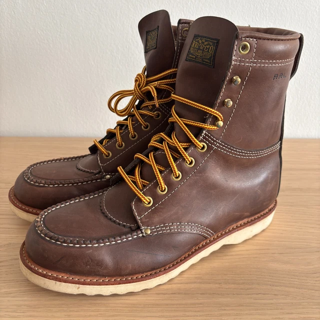 RRL RALPH LAUREN Leather Moc Toe High Boots Rare 9.5 Double RL USA £256 ...