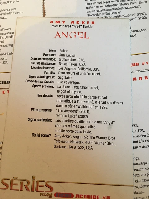 ANGEL 4 CARTE Fiche Series Mag Biographie BUFFY Bio EUR 5,67 - PicClick FR