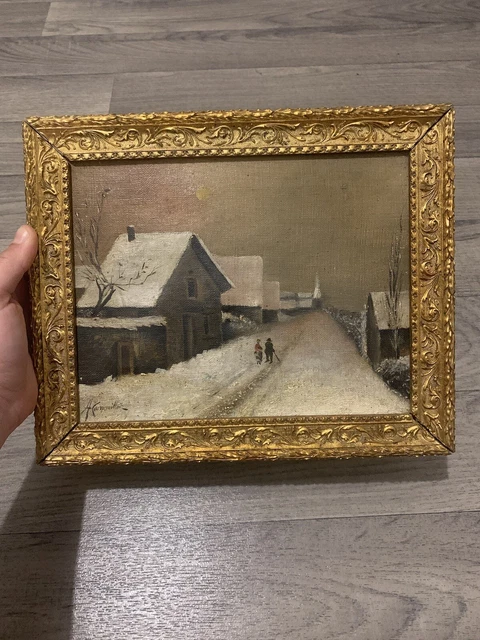 ANCIEN TABLEAU HUILE sur toile hivier XIX eme EUR 180,00 - PicClick FR