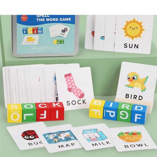 JEUX D'ORTHOGRAPHE DE mots CVC en bois, Puzzle Alphabet occupé et ...