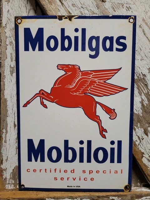 OLD VINTAGE MOBIL Porcelain Sign Gas Station Motor Oil Service Garage ...