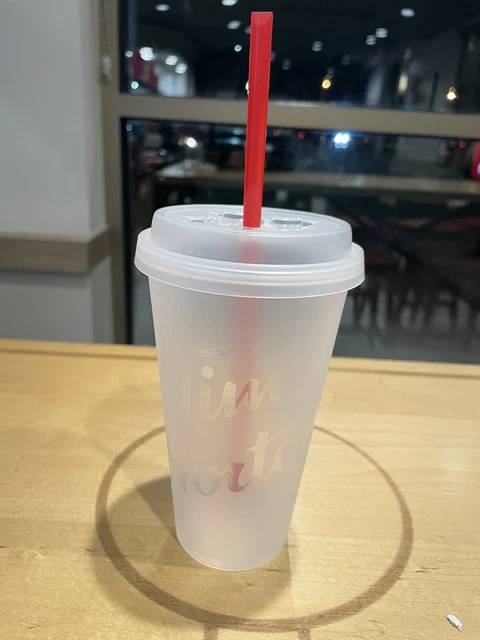 TIM HORTONS REUSABLE Tumbler Cup Clear Plastic with Straw X 2 Brand New ...