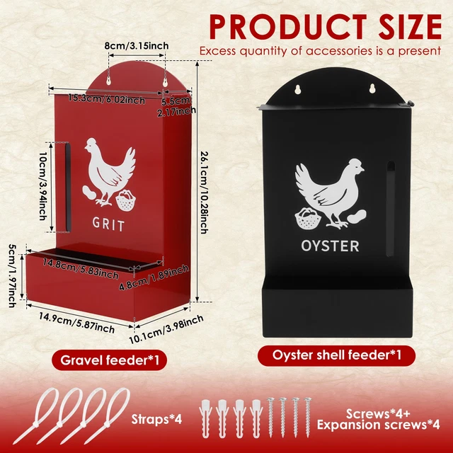 METAL CHICKEN OYSTER Shell Feeder and Grit Feeder with Gravity Fed ...