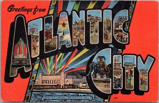 ATLANTIC CITY NJ Large Letter Postcard "Auditorium & Convention Hall ...