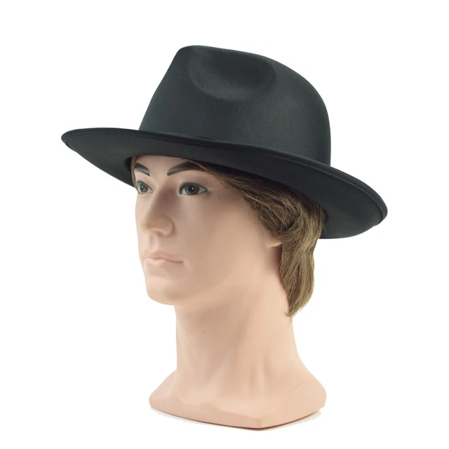 BLACK SATIN GANGSTER Fedora Brim Hat Men Trilby Dress Cap Prop Costume ...
