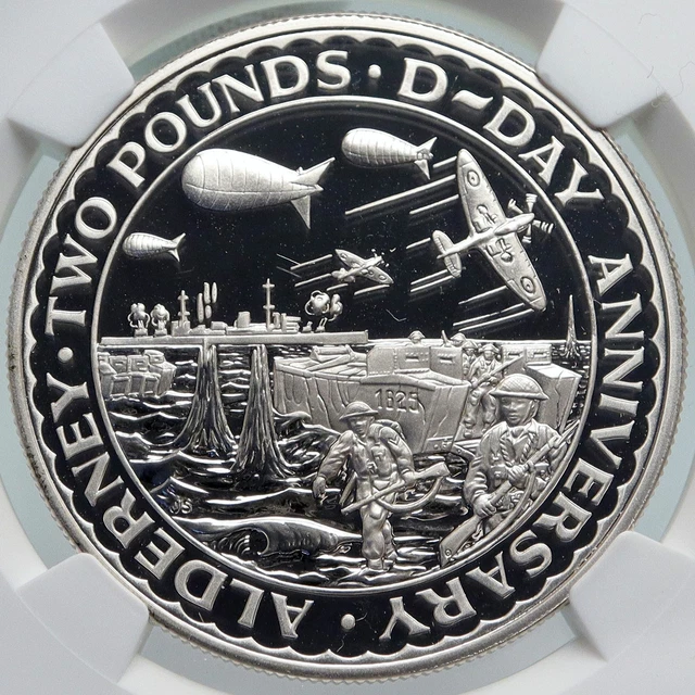 1994 GUERNSEY ALDERNEY NORMANDY INVASION DDAY Proof Silver 2Pnd Coin ...