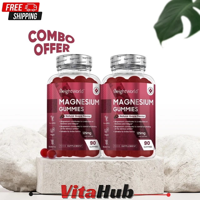 MAGNESIUM 180 GUMMIES 125mg Supplement for Nervous System, Muscle Combo ...