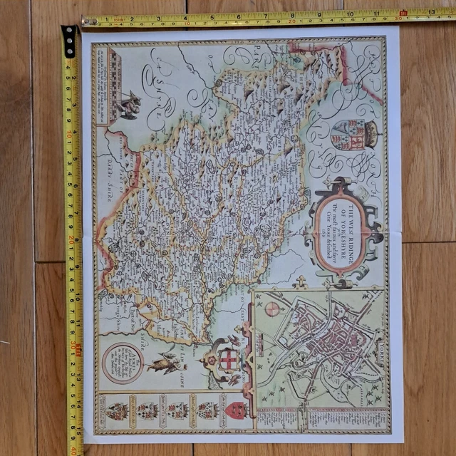 TUDOR MAP OF Yorkshire West Riding by John Speed £3.99 - PicClick UK