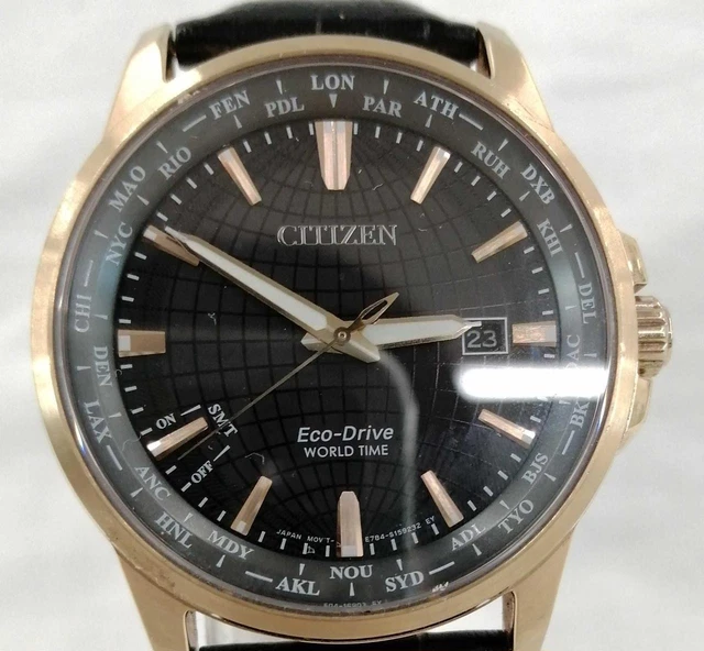 CITIZEN E784-S116261 WORLD Temps Eco-Drive St. Acier Solaire Montre Hommes Auth EUR 342,64 ...