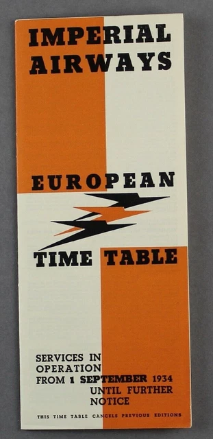 IMPERIAL AIRWAYS EUROPEAN September 1934 Airline Timetable £179.95 ...