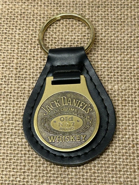 JACK DANIELS OLD No. 7 Brand Whiskey Brass Fob Leather Key Ring ***READ ...