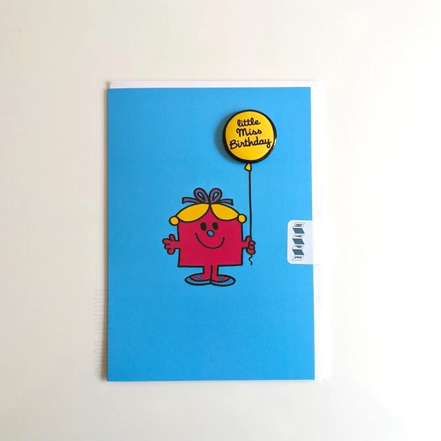 MR MEN LITTLE MISS Blue Birthday Card with Yellow Button Badge (Incl ...