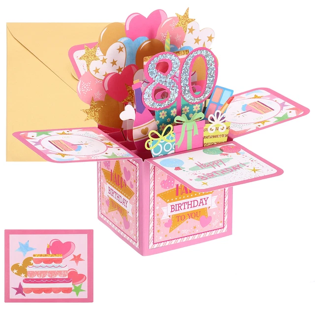 80TH BIRTHDAY CARD,POP-OUT Happy Birthday Card with Greeting Card ...
