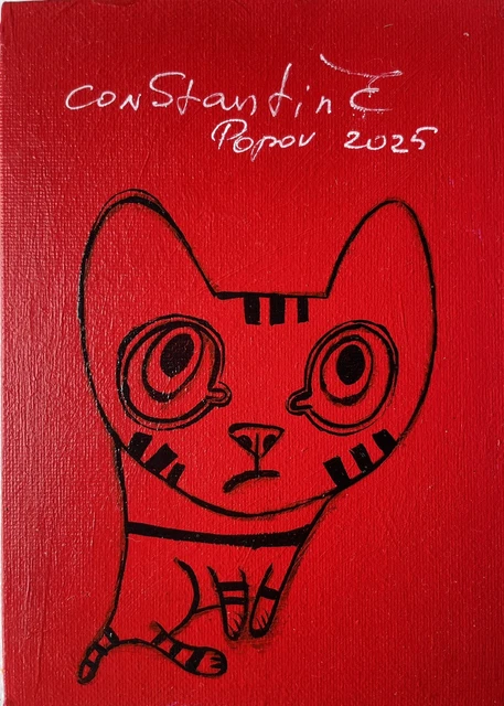 CONSTANTINE POPOV , “ The Kitten “ Original Painting 17x12 cm, Very ...