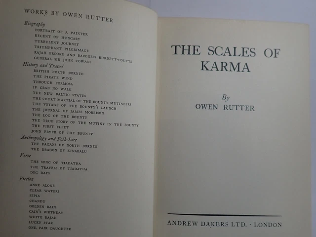 THE SCALES OF Karma, Owen Rutter, Andrew Dakers Circa 1940s £22.99 ...