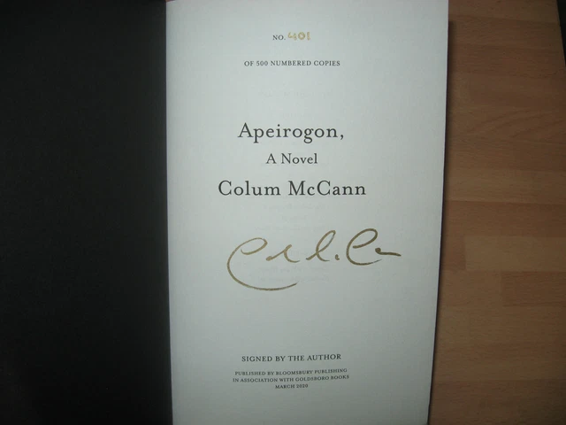 COLUM MCCANN APEIROGON Signed matching Numbered 1st Booker Prize black ...