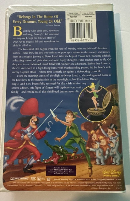 WALT DISNEY’S PETER Pan VHS (1998) 45th Anniversary Limited Edition ...