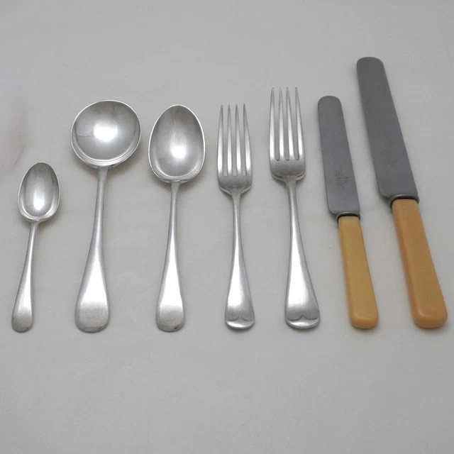 OLD ENGLISH DESIGN WALKER & HALL Silver Service Cutlery 7 Piece Place ...